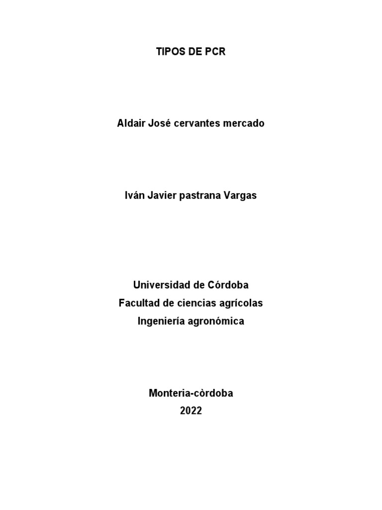 Tipos de PCR y sus aplicaciones | PDF | Reacción en cadena de la ...