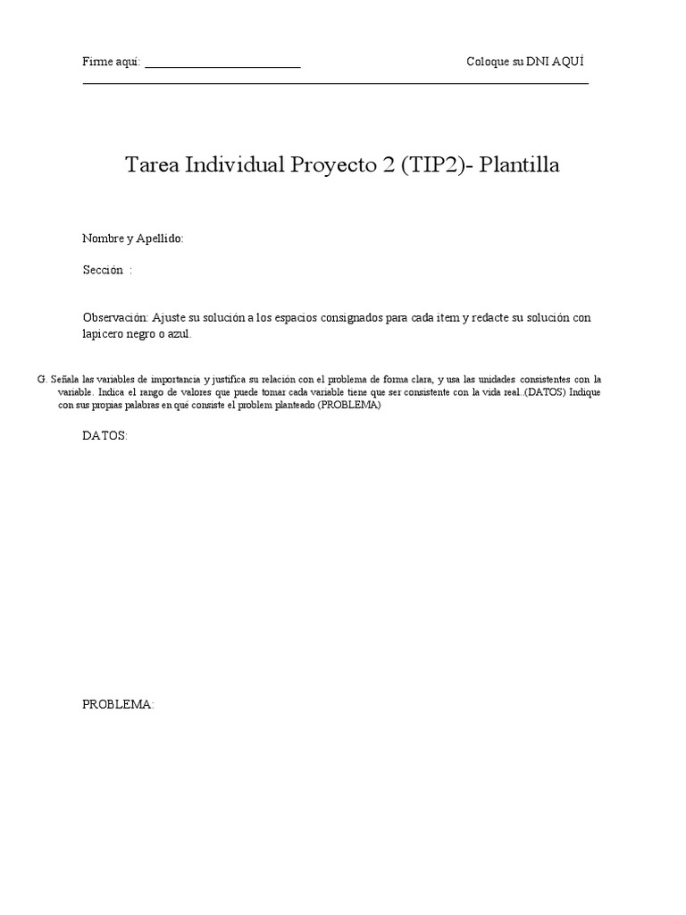 Plantilla Tarea Individual Proyecto 2 TIP2 | PDF