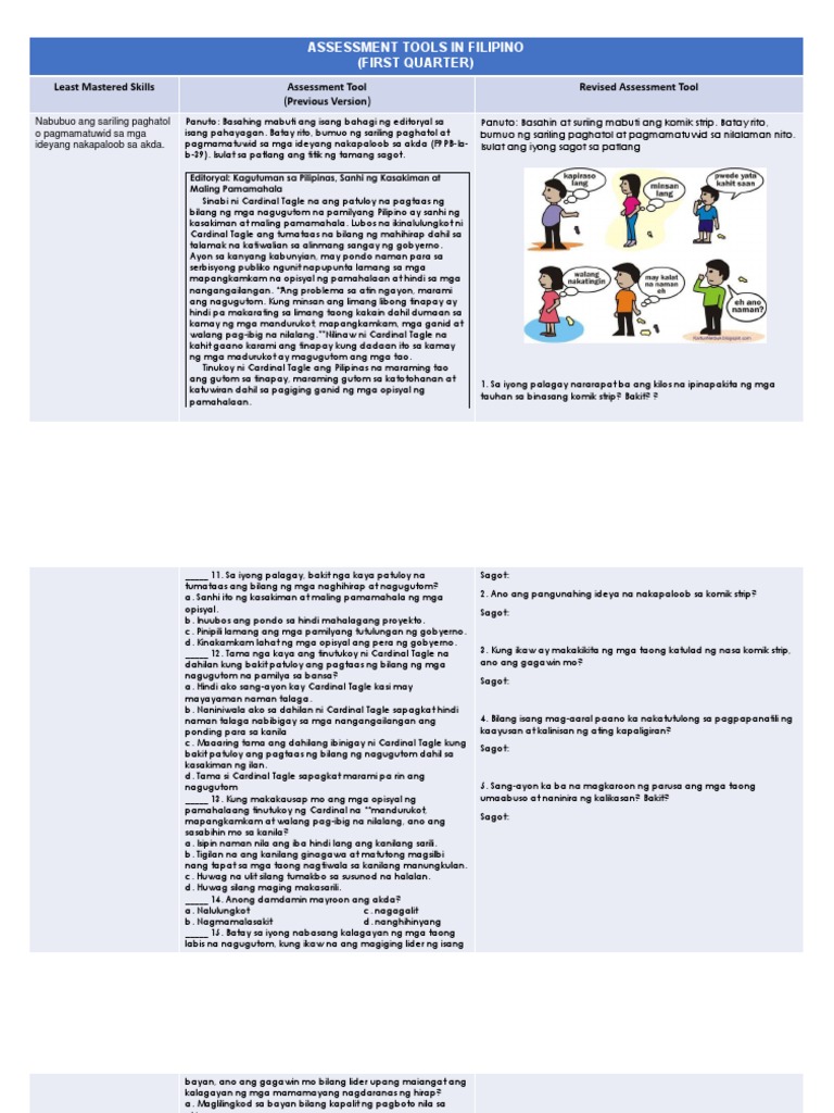 Assessment Tools in Filipino 9 | PDF