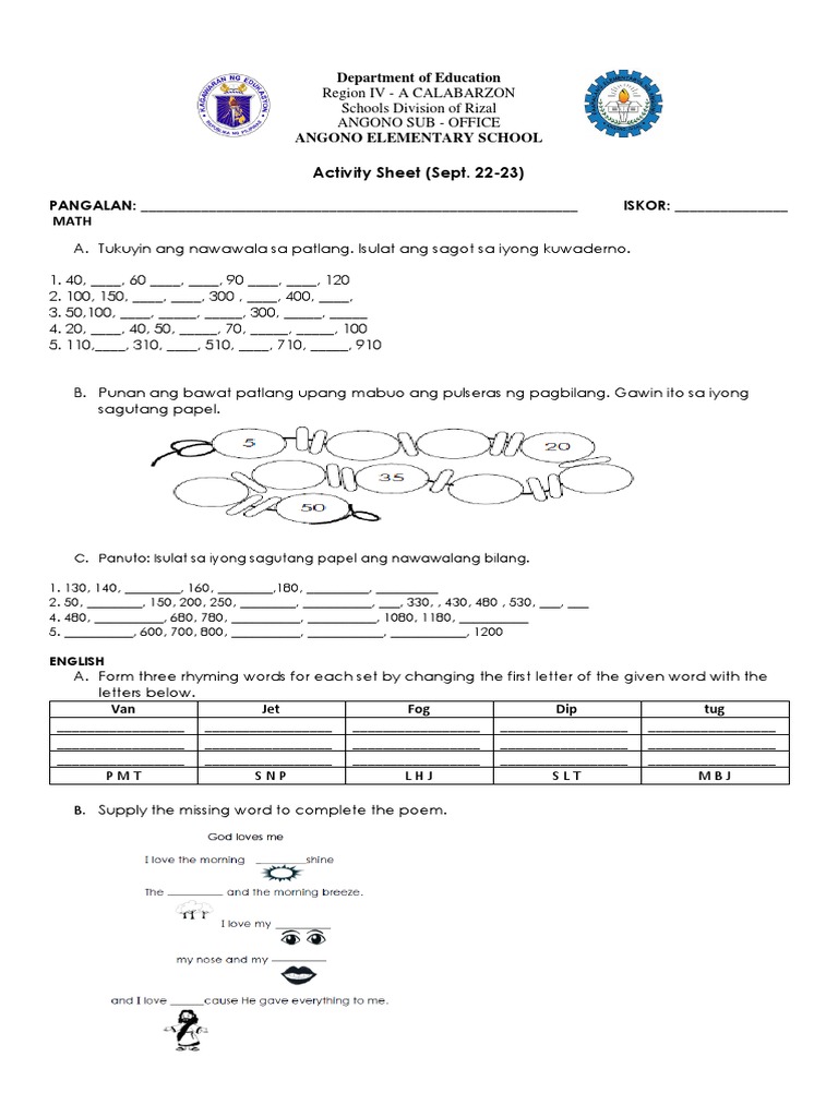 Activity Sheet Sept 22 23 | PDF