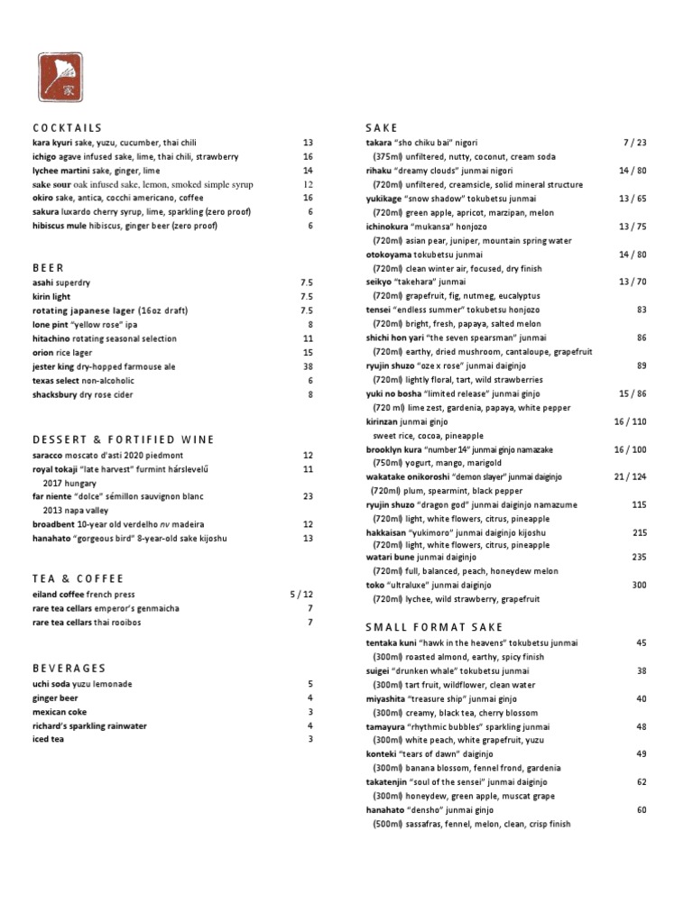 Uchi+Dallas+Beverage+Menu+11 18 22++ | PDF | Napa Valley Ava | Rose