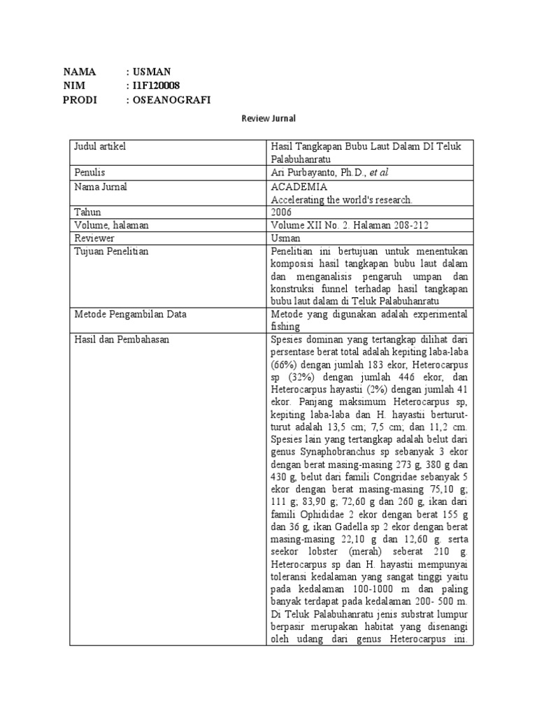 Review Jurnal Biologi Laut - USMAN OSE | PDF