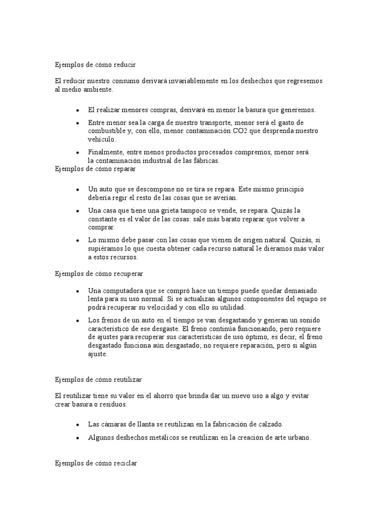 Ejemplos de Las 5 R | PDF | Reciclaje | Residuos