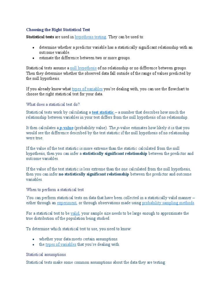 Choosing The Right Statistical Test | PDF