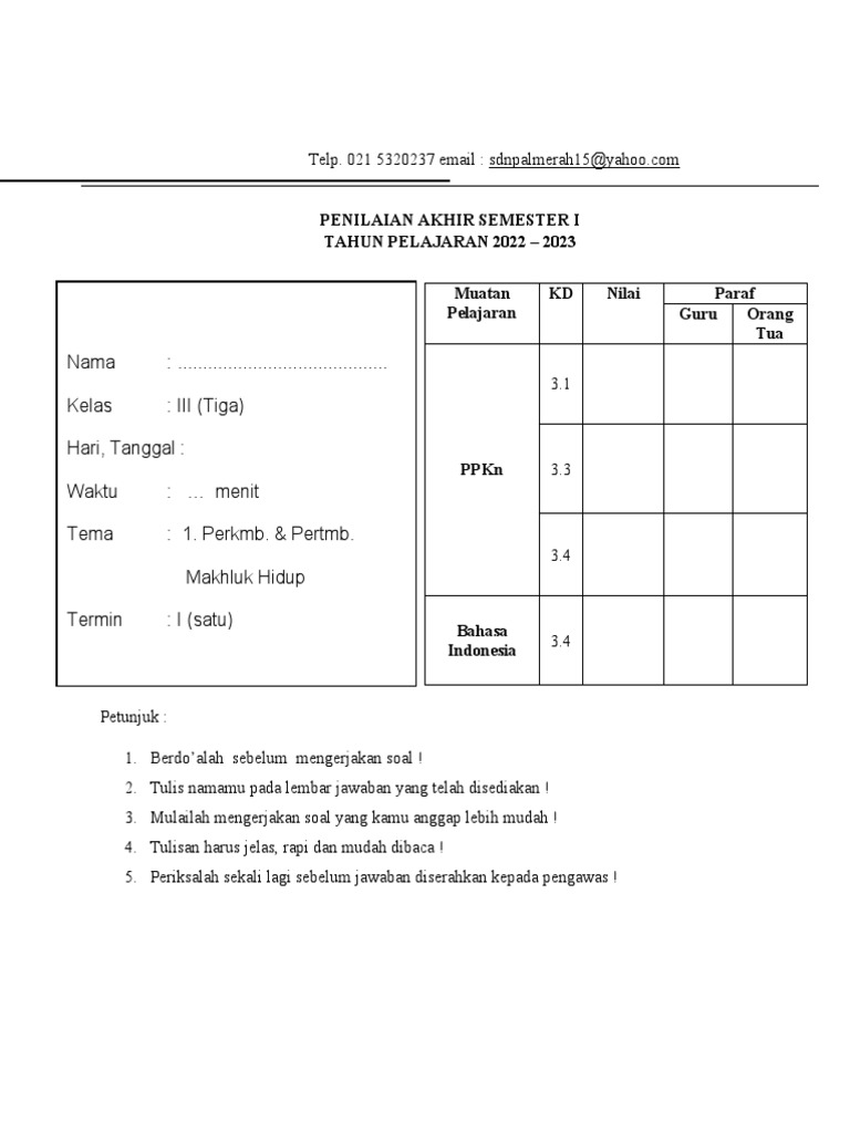 Kls3 22-23 PAS Tm1 Tn1 PKN IND SOAL | PDF