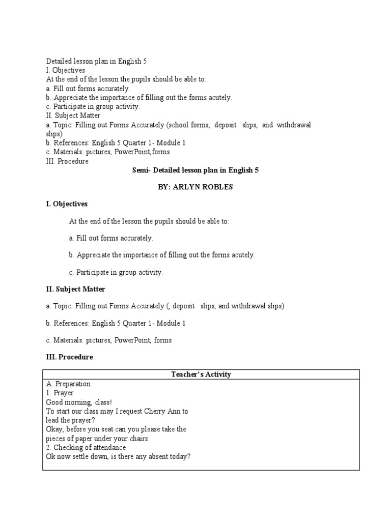 FILL - OUT - FORMS - Lesson Plan in English 5 | PDF | Money | Banks