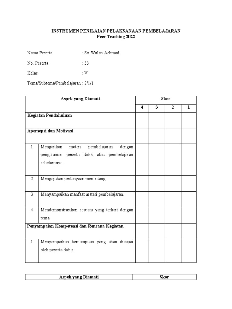 Instrumen Penilaian Pelaksanaan Pembelajaran Mahasiswa (Print 2 Rangkap ...