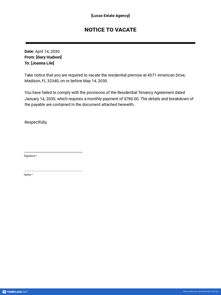 Notice To Vacate Template | PDF