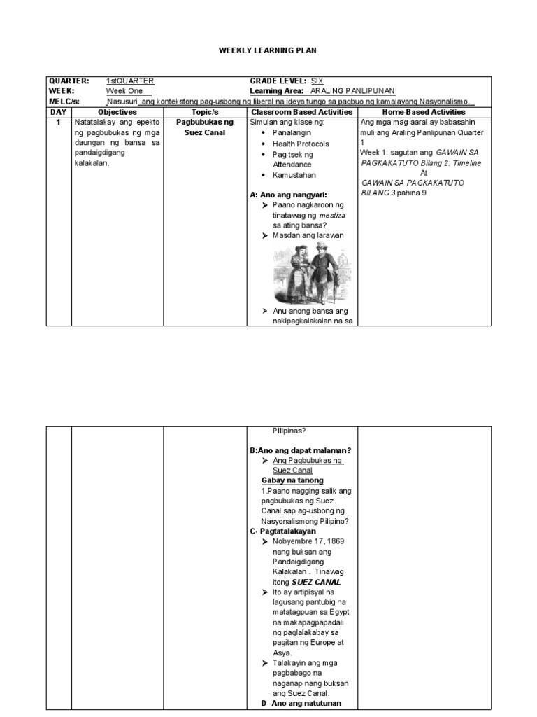 WEEKLY LEARNING PLAN AP 5 Day WLP | PDF