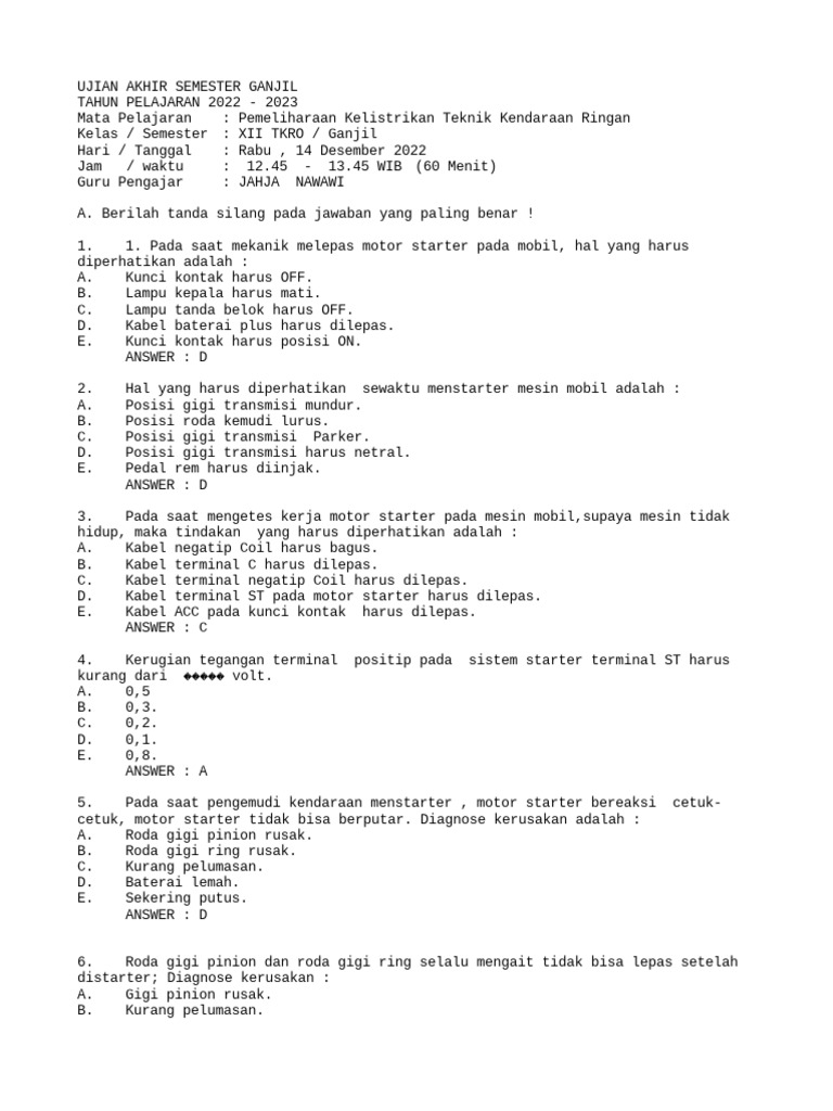 Uas Ganjil PLKR XII | PDF