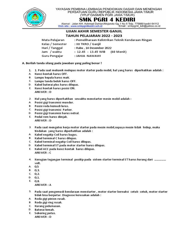 Soal Uas Ganjil PLKR Klas 12 | PDF