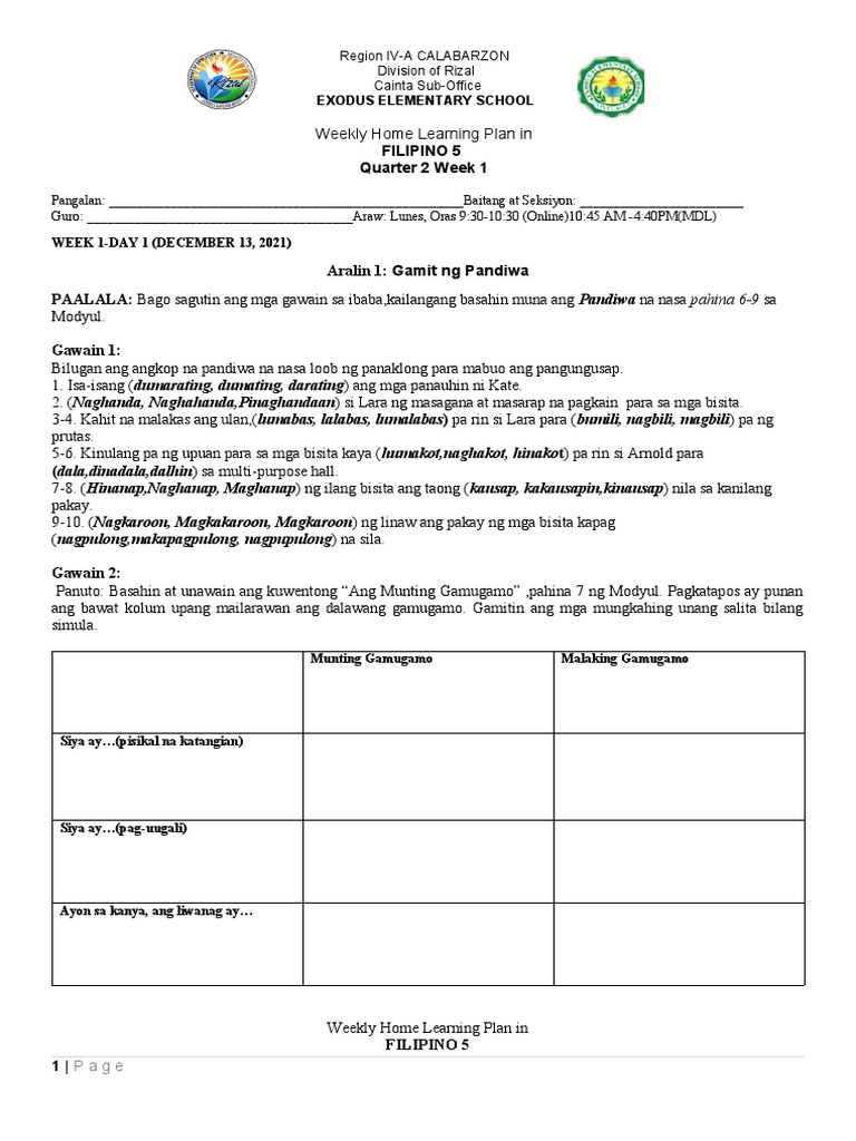 Filipino 5 WHLP Q2 Weeks 1 4 | PDF