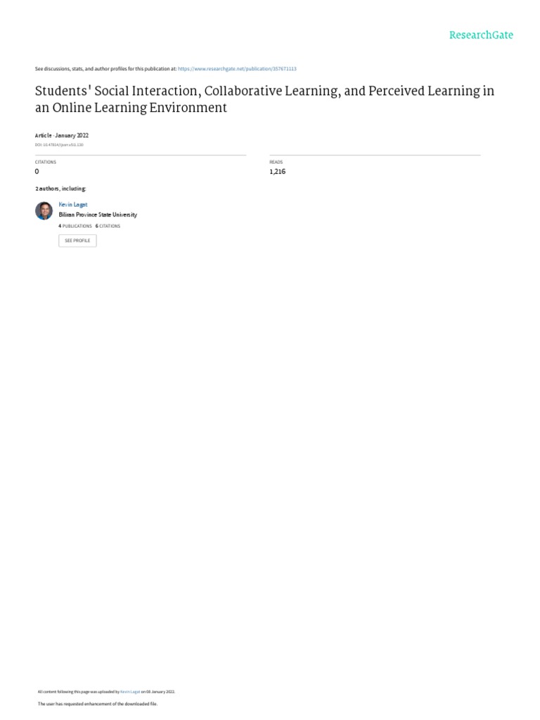 Students' Social Interaction, Collaborative Learning, and Perceived ...