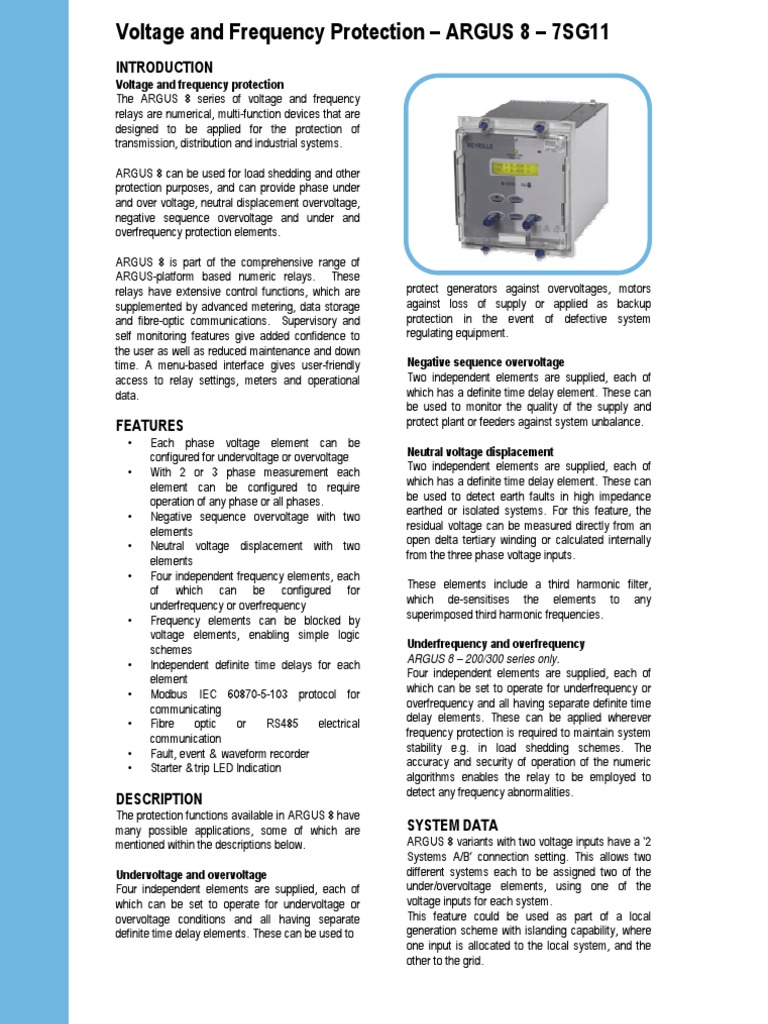 7SG11 Argus 8 Catalog Sheet | PDF | Relay | Direct Current