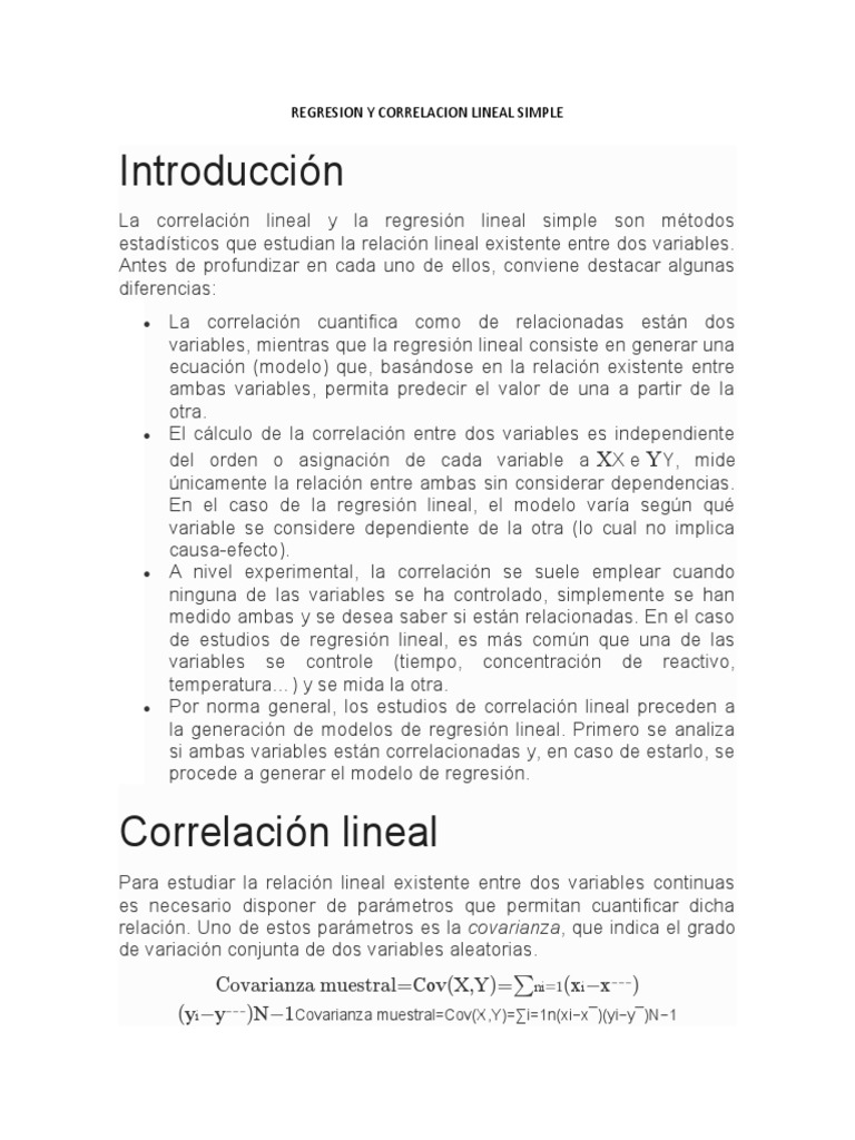 Regresion y Correlacion Lineal Simple | PDF
