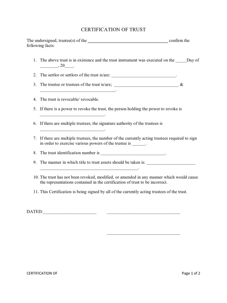 Certification of Trust | PDF