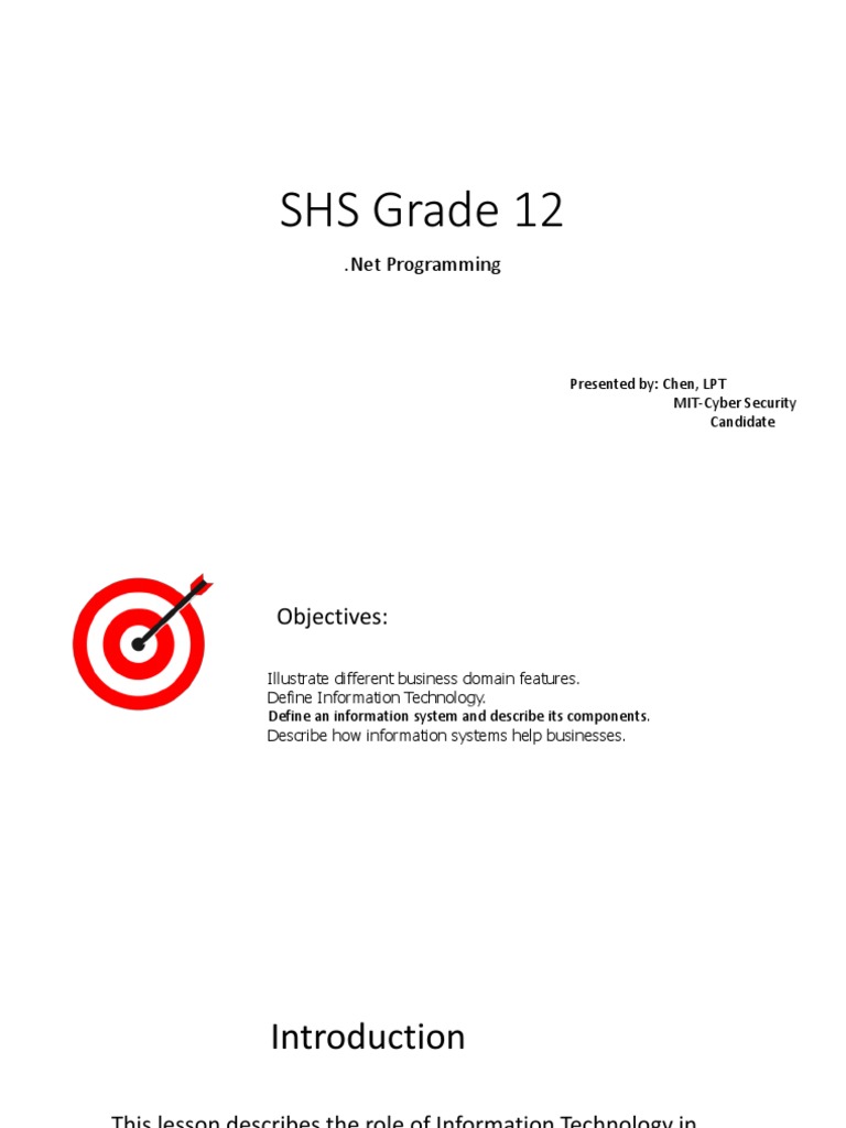 G12 SHS Lesson 1 Business Domain - Basic Programming | PDF | Information System | Information