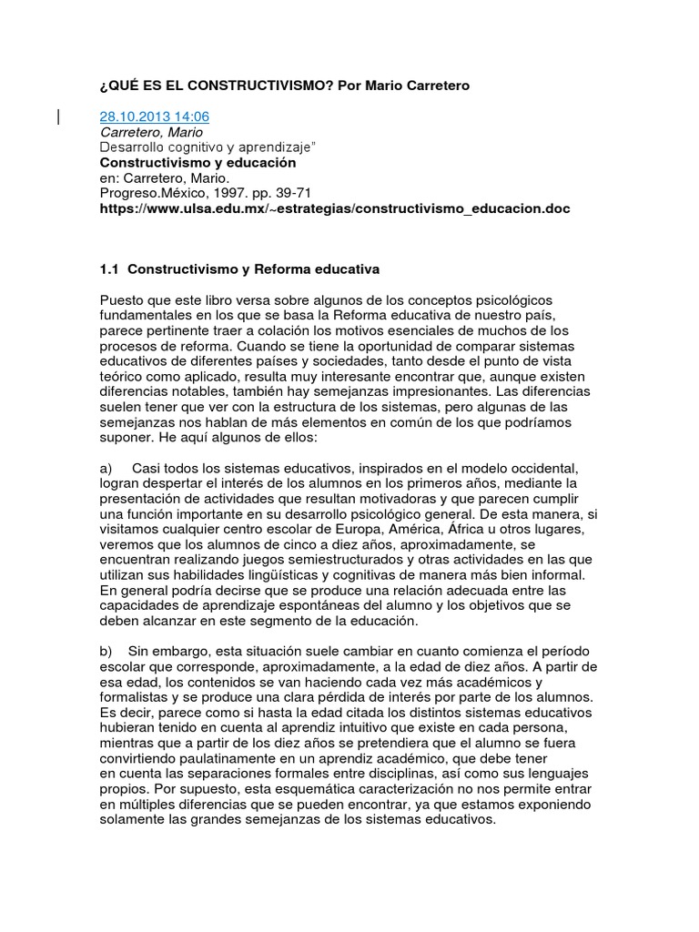 Constructivismo en la Reforma Educativa | PDF | Crecimiento personal y ...