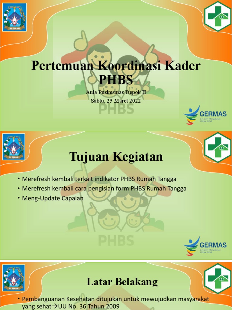 Bahan Presentasi Pertemuan Koordinasi Kader PHBS - 25032022 | PDF