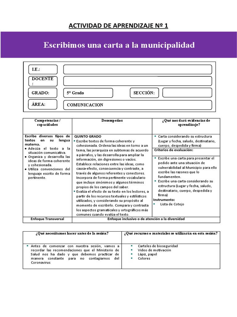 Exp10 - S2 - Com 5° - Actividad | PDF | Aprendizaje