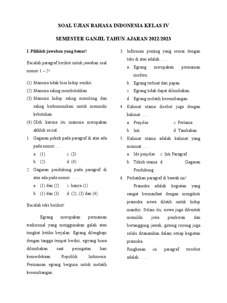Bahasa Indonesia Kelas 4 | PDF