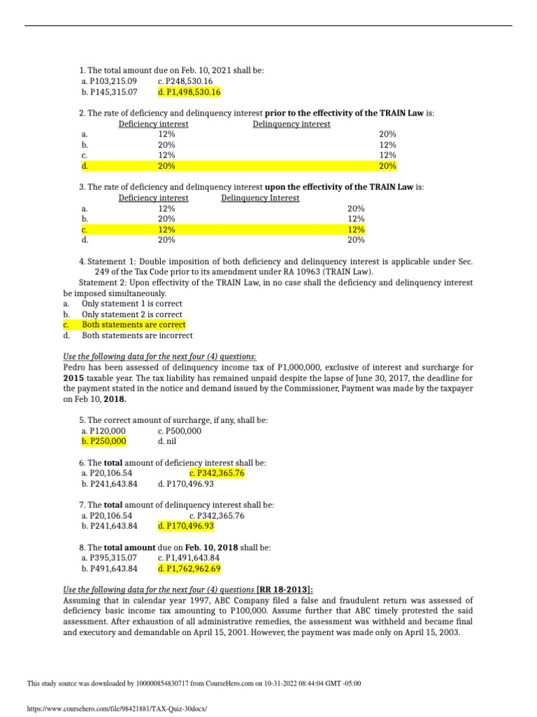 TAX Quiz 30 | PDF | Government Finances | Money