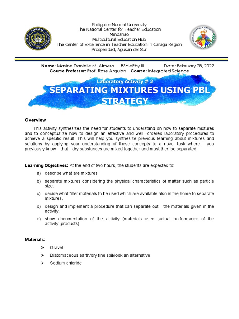 Almero Lab2 Separating Mixture Using PBL Strategy | PDF | Mixture ...