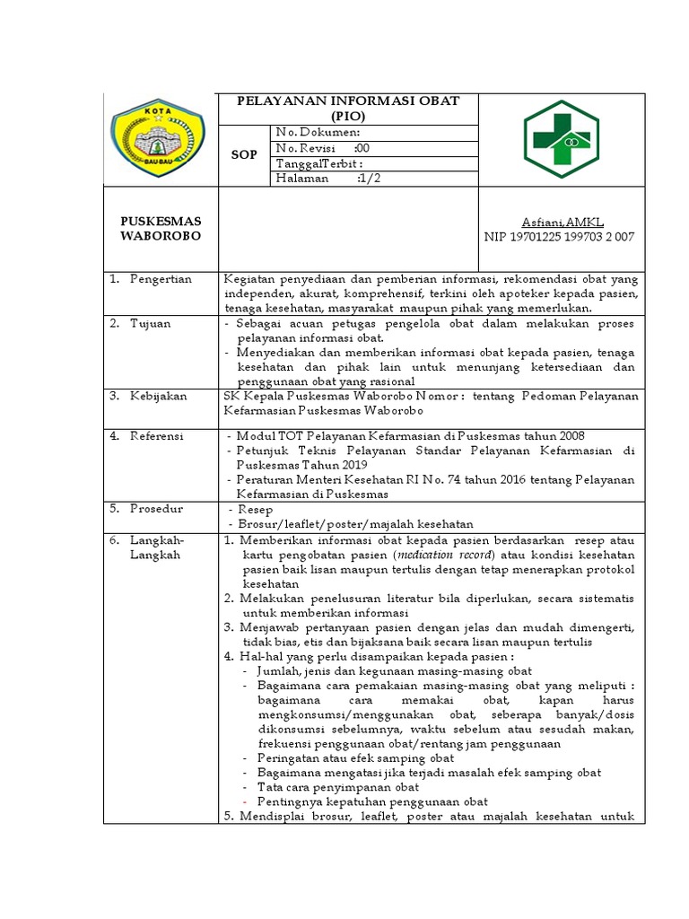 SOP Pelayanan Informasi Obat (PIO) | PDF