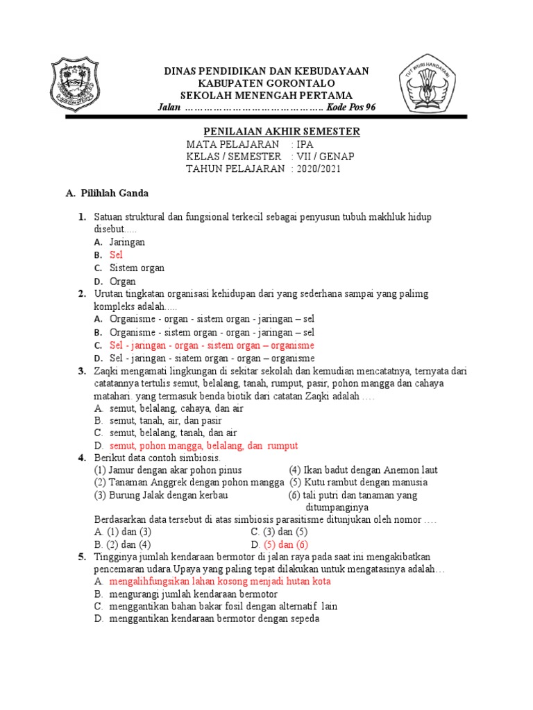 Asli Soal Pas Ipa 7 Genap 2021 | PDF | Sains & Matematika