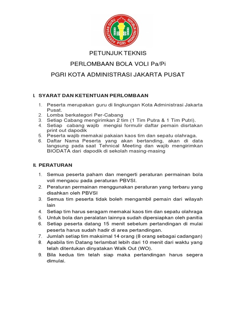 Pgri - Petunjuk Teknis Perlombaan Bola Voli | PDF