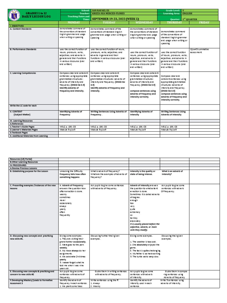 DLL - English 5 - Q1 - W5 | PDF DLL - English 5 - Q1 - W5 | PDF