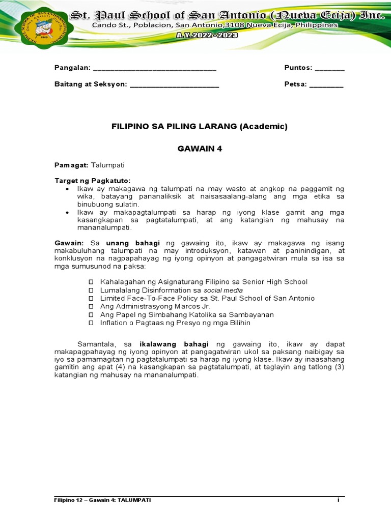 GAWAIN 4 - Talumpati | PDF