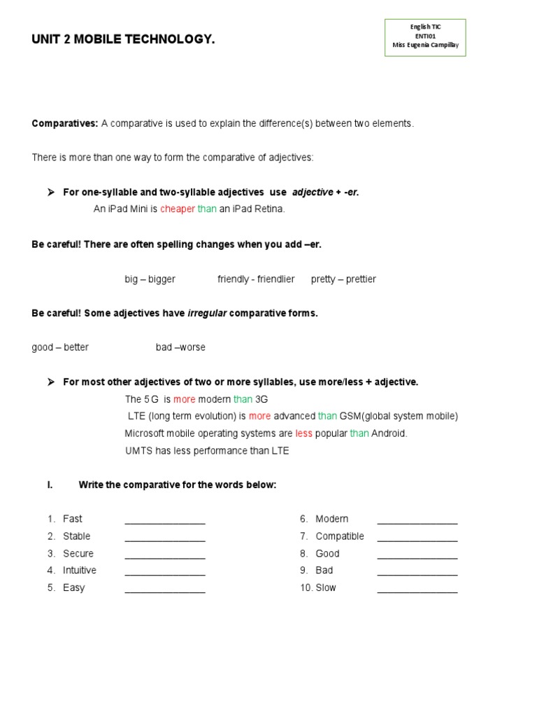 Unit 2 Mobile Technology Comparative Activity Pdf Android