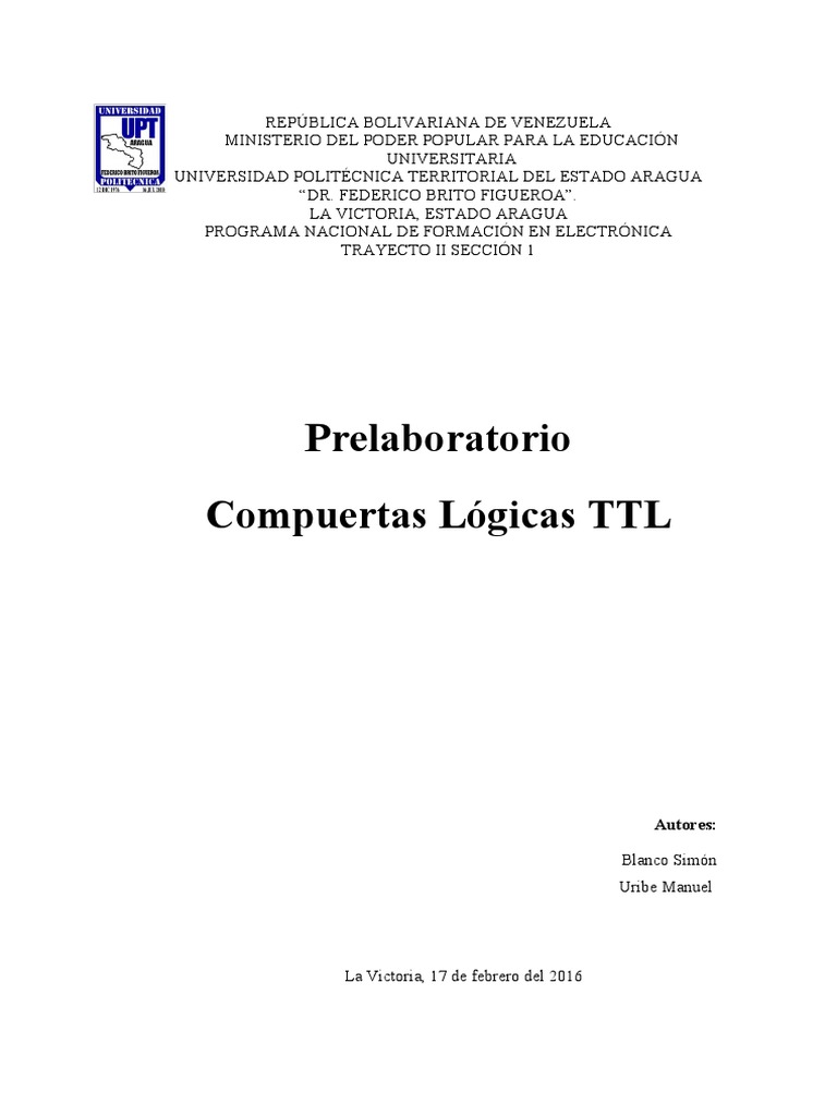 Compuertas Lógicas TTL en Electrónica | PDF | Puerta lógica ...