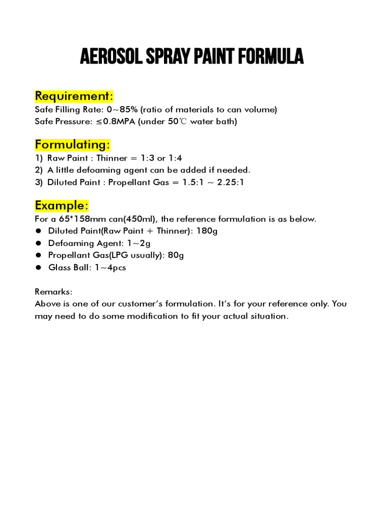 Aerosol Spray Paint Formula | PDF