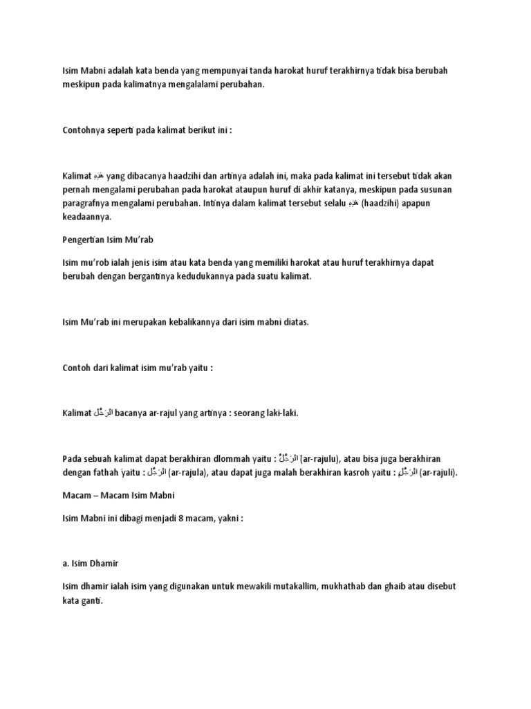 Isim Mabni Dan Isim Mu'Rab | PDF