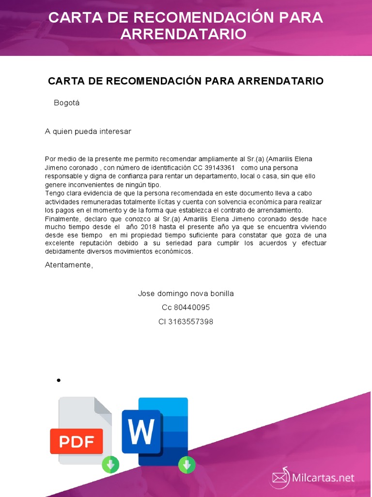 Modelo De Carta De Rentarcarta Para Rentar Una Casa