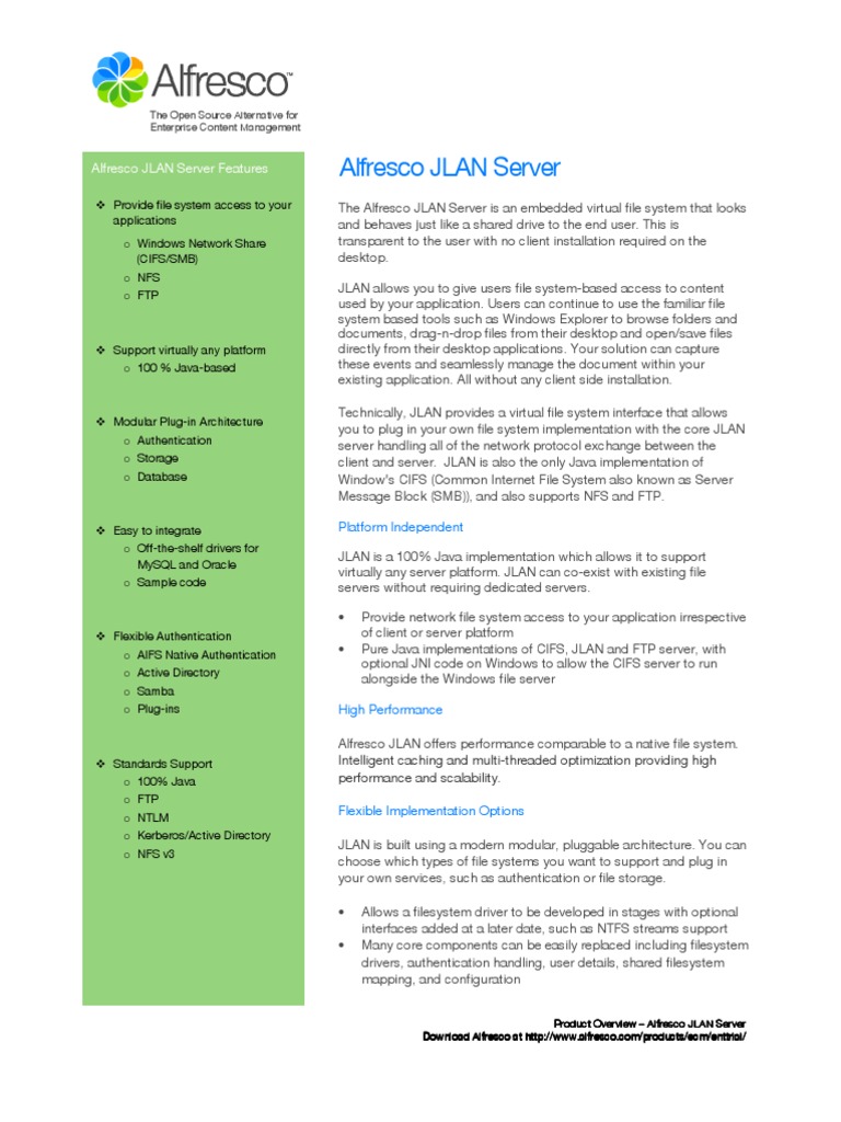 Alfresco JLAN Server 0208 | PDF | File System | Databases
