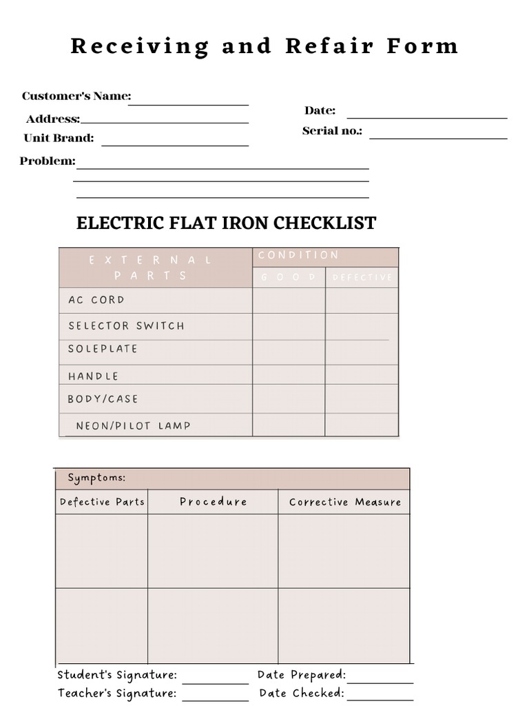 Receiving and Refair Form | PDF