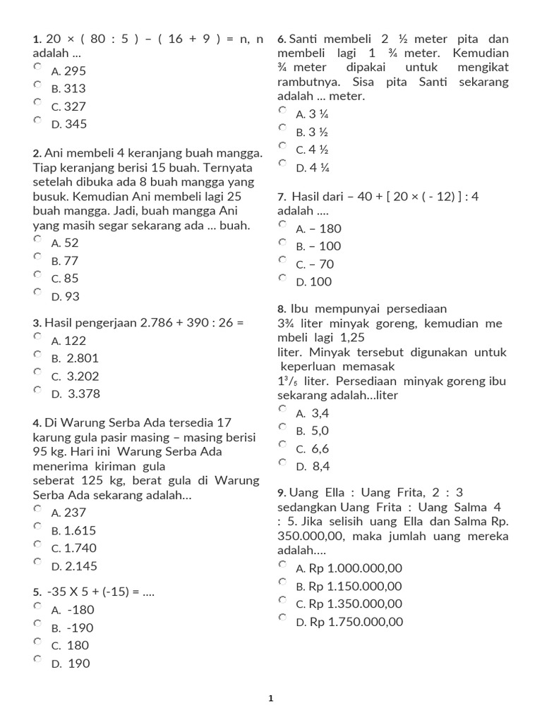 Soal Matematika Tes SMP | PDF