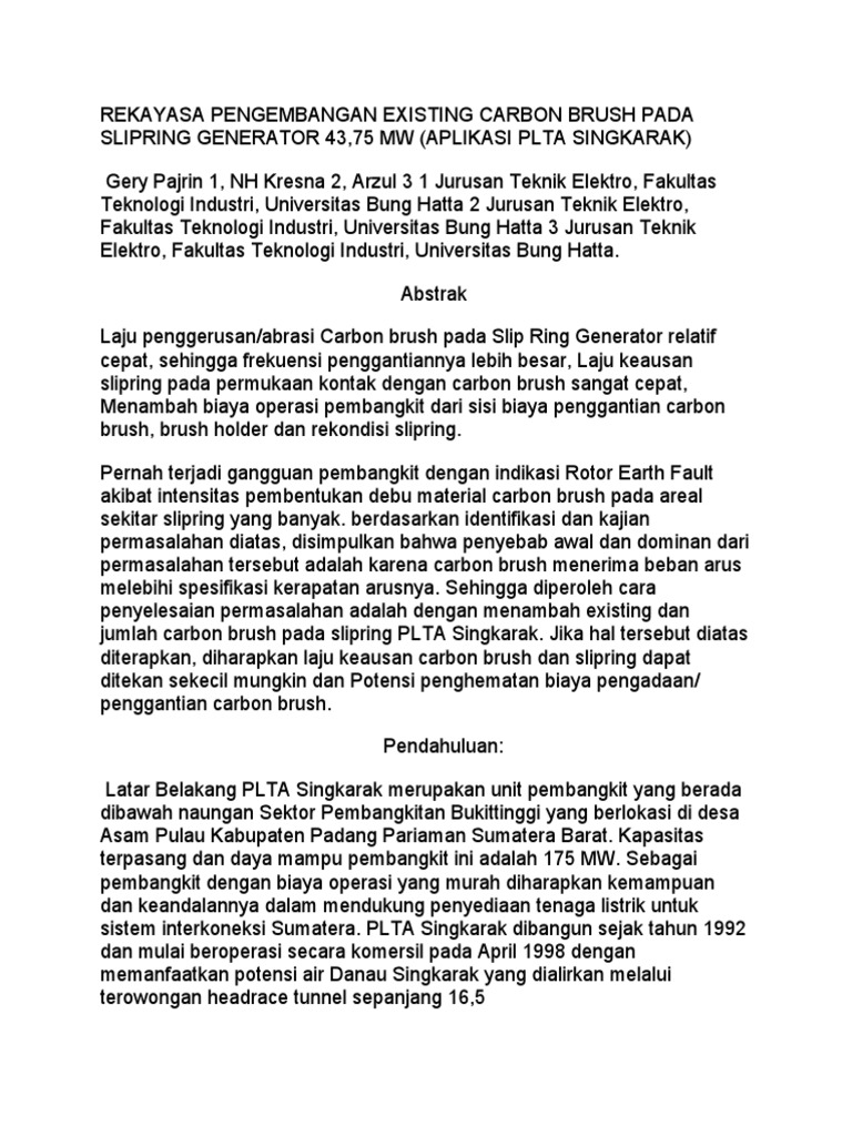 Pengembangan Carbon Brush PLTA | PDF