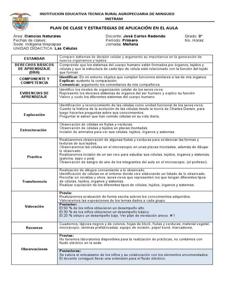 Ejemplo de Plan de Aula | PDF