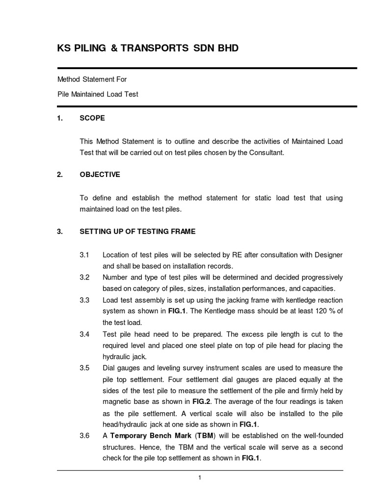 KSP - Method of Statement-Maintain Load Test MLT | PDF | Deep ...