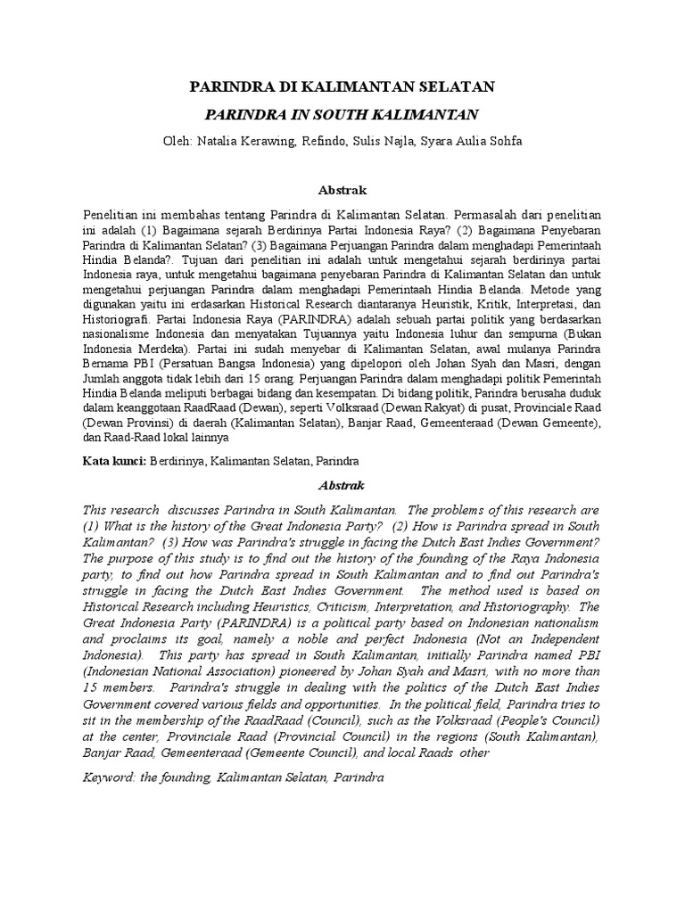 Parindra Di Kalimantan Selatan | PDF