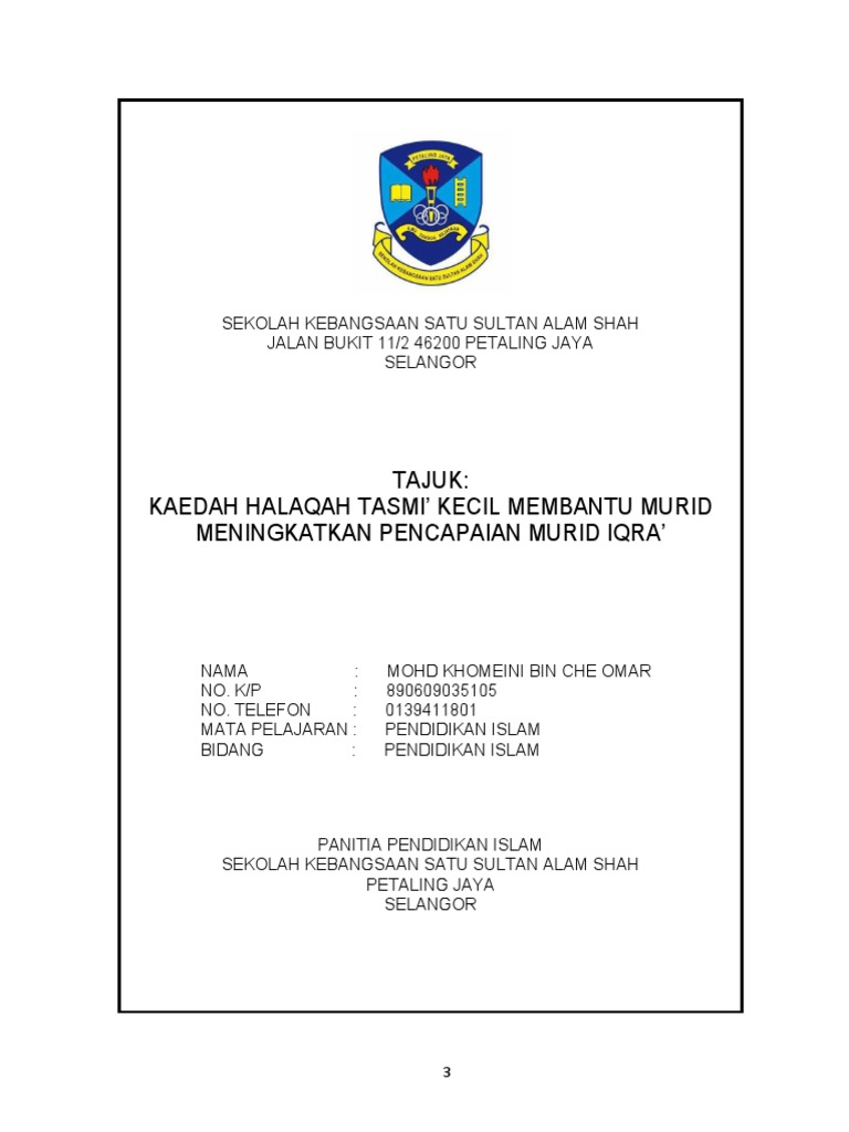 Proposal Kajian Tindakan - KAEDAH HALAQAH TASMI | PDF