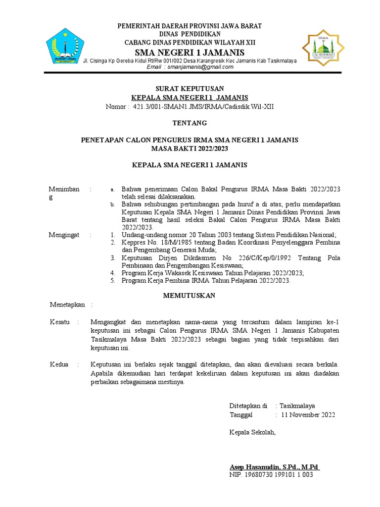 Pengurus Baru IRMA SMAN 1 Jamanis | PDF