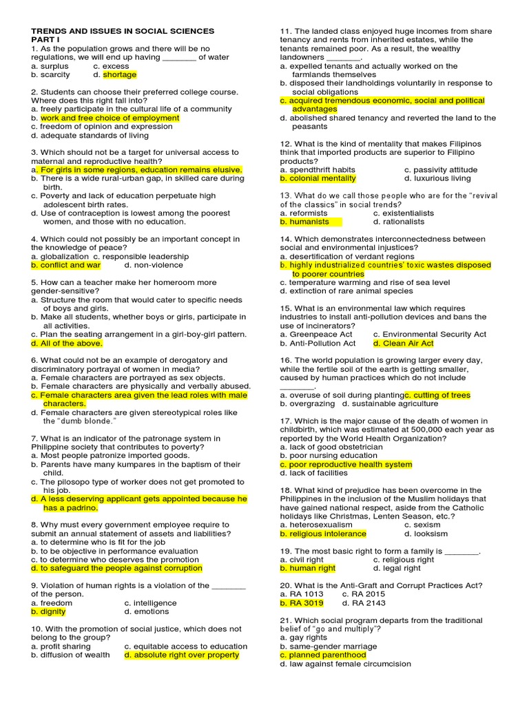 TRENDS AND ISSUES Answer Key | PDF | Sampling (Statistics) | Analysis