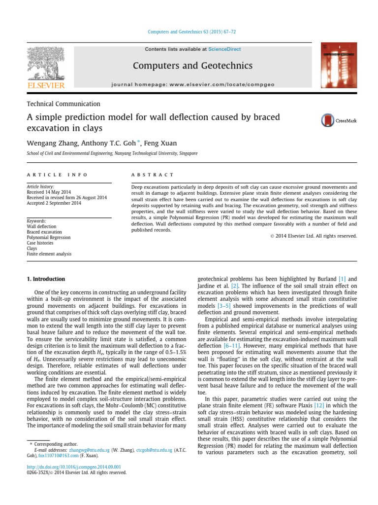 A Simple Prediction Model For Wall Deflection Caused By Braced Excavation In Clays Pdf