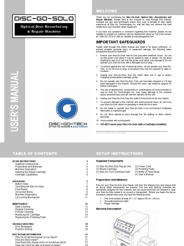 Disc Go Solo User's Manual | PDF | Compact Disc | Dvd
