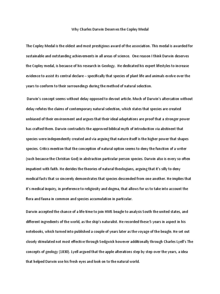 Why Charles Darwin Deserves The Copley Award | PDF | Charles Darwin ...